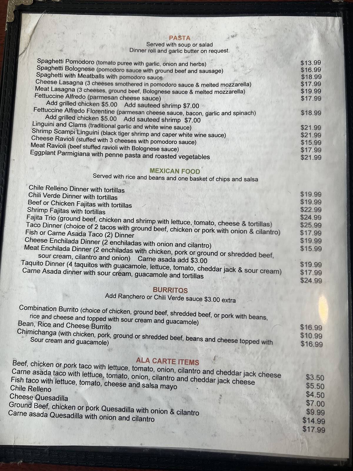 Menu at Victoria’s Family Restaurant, Running Springs