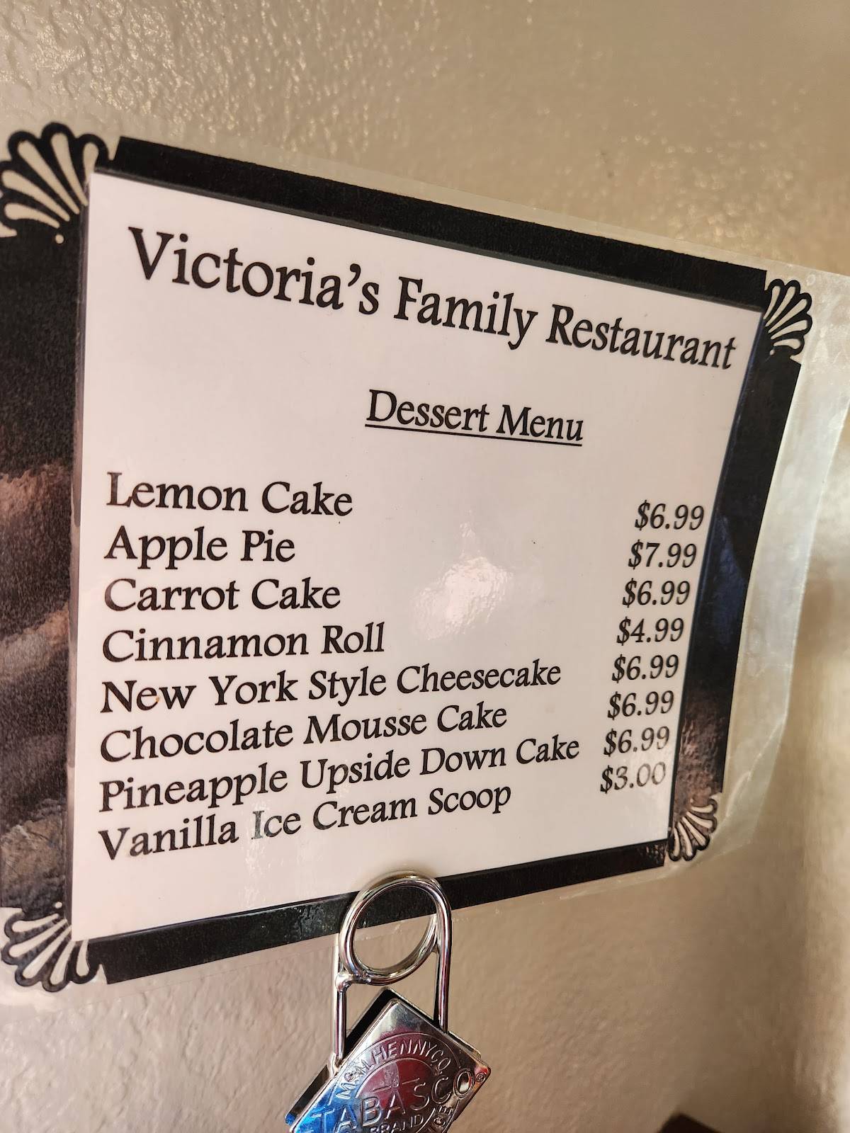 Menu at Victoria’s Family Restaurant, Running Springs