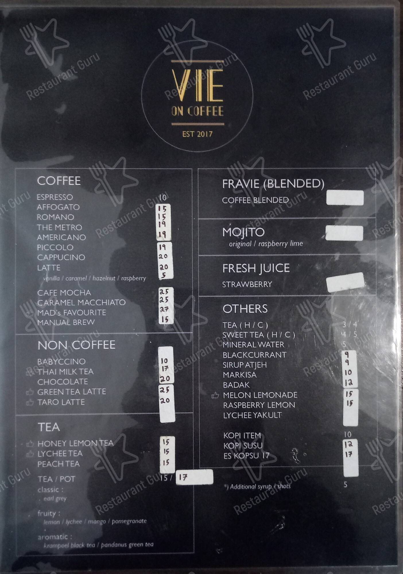 Menu at Vie On Coffee cafe, West Jakarta