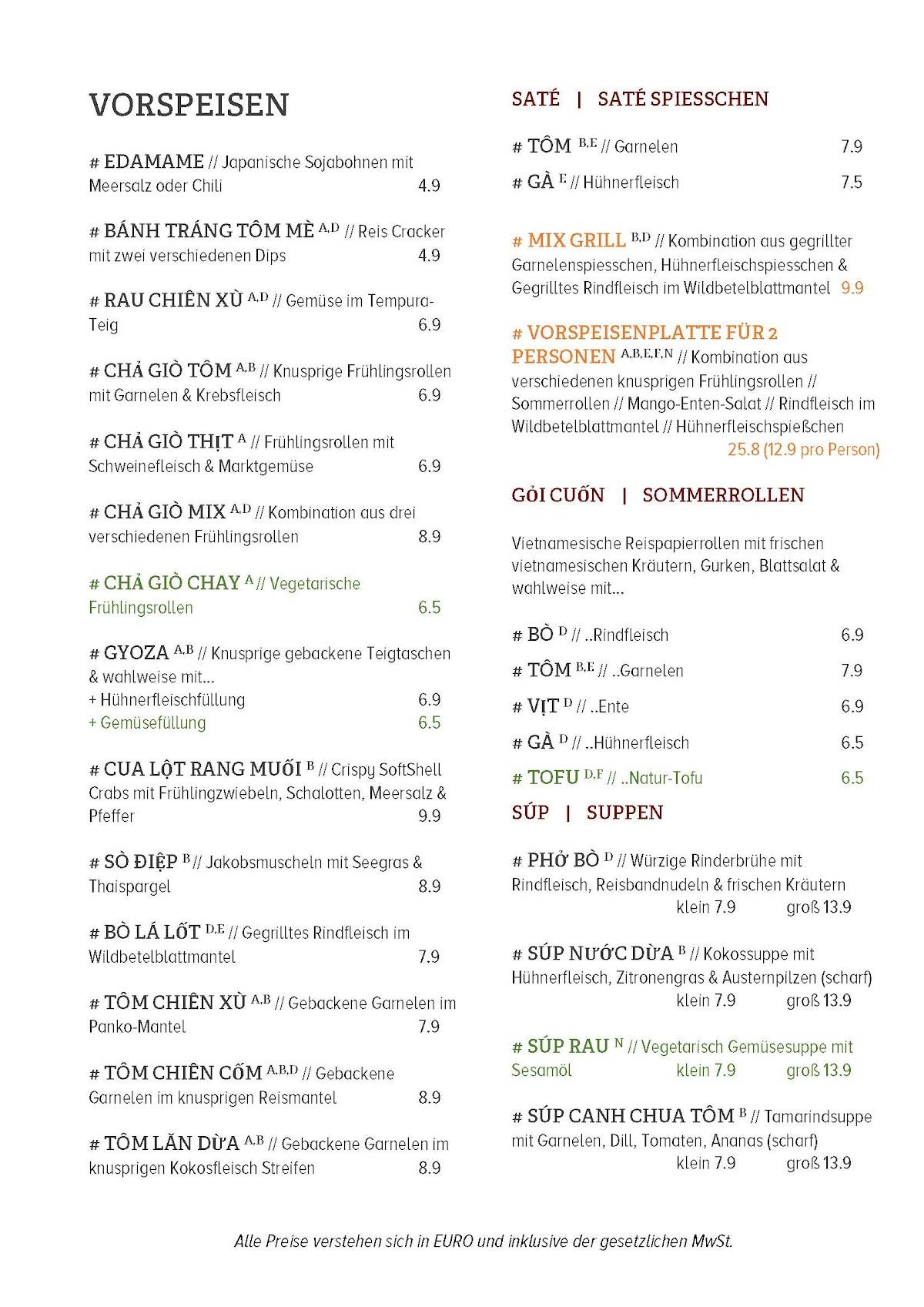 Menu au Viet Village Restaurant Pasing, Munich