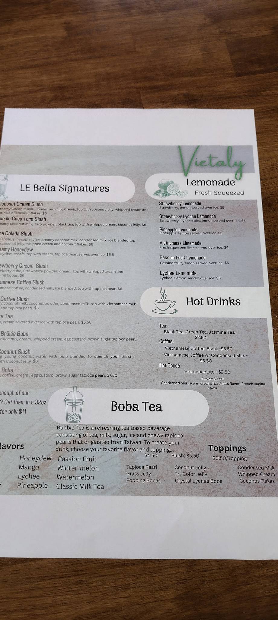 Menu at Vietaly Asian & Italian Fusion restaurant, Sebring