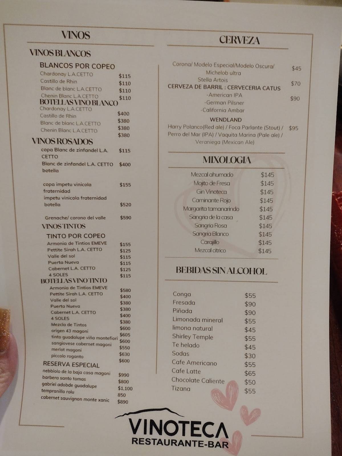 Menu at Vinoteca pub & bar, Tecate
