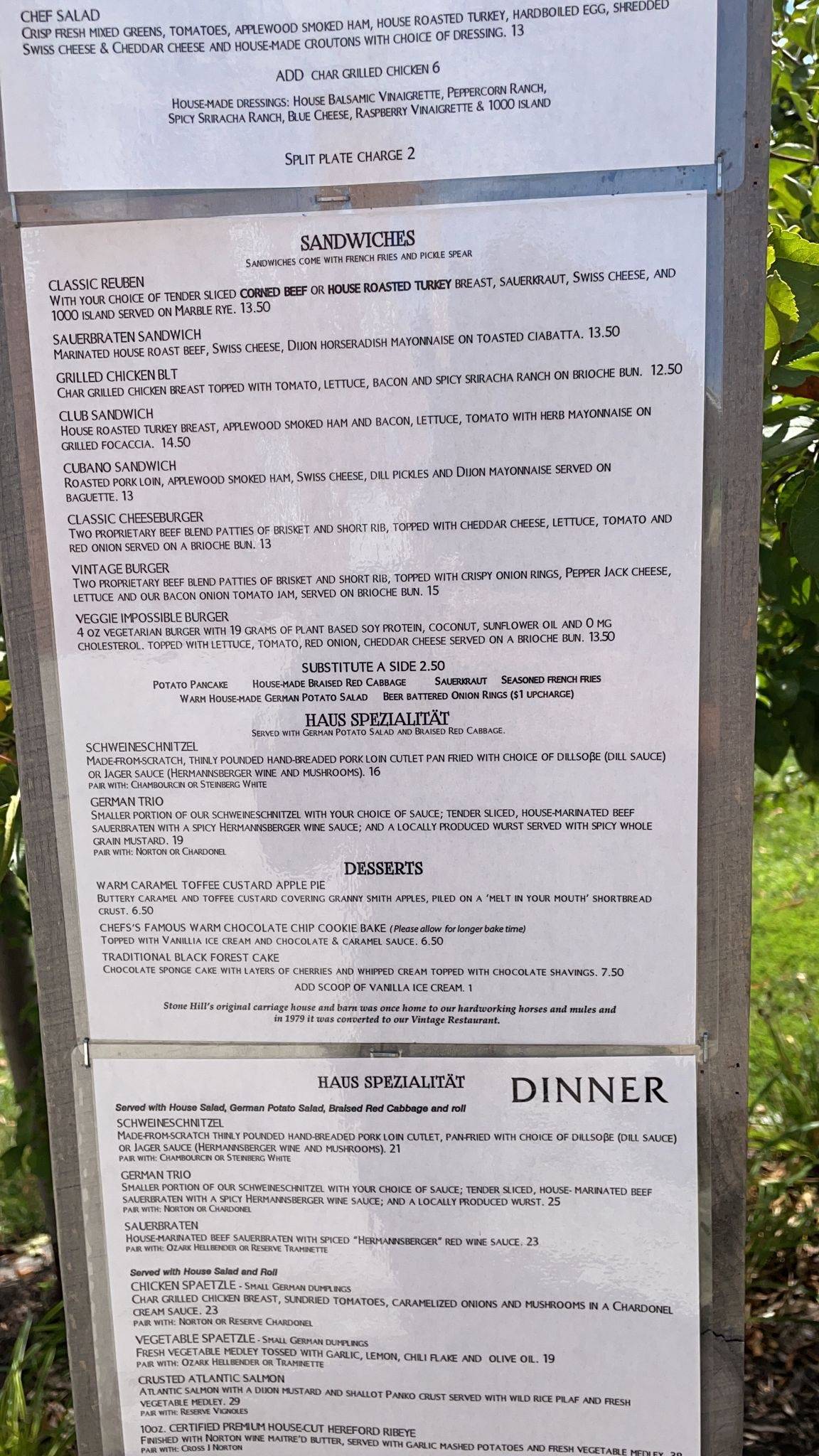 Menu at Vintage 1847 Restaurant, Hermann