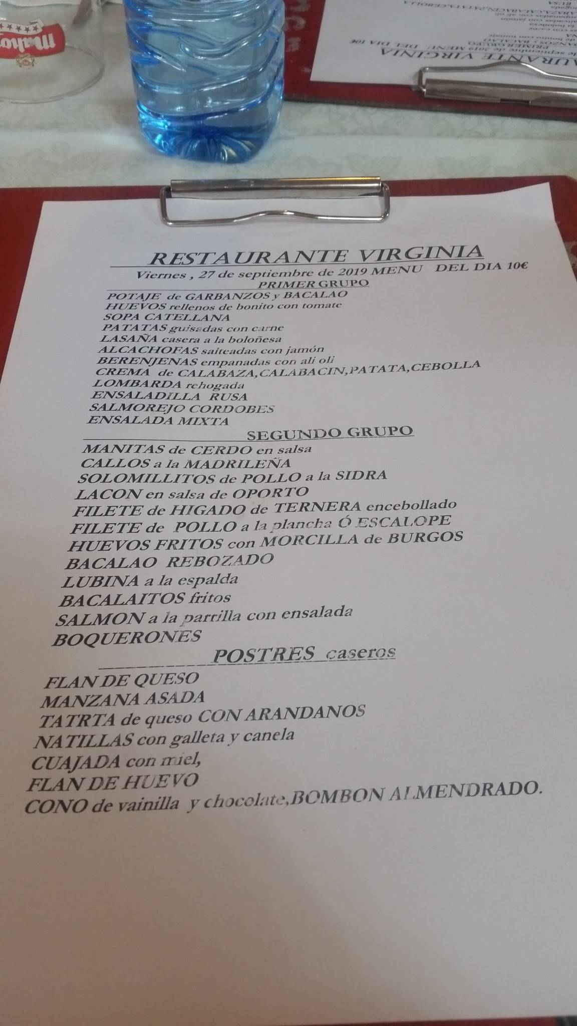 Menu at Virginia Bar Restaurante, Madrid, P.º del Marqués de Zafra