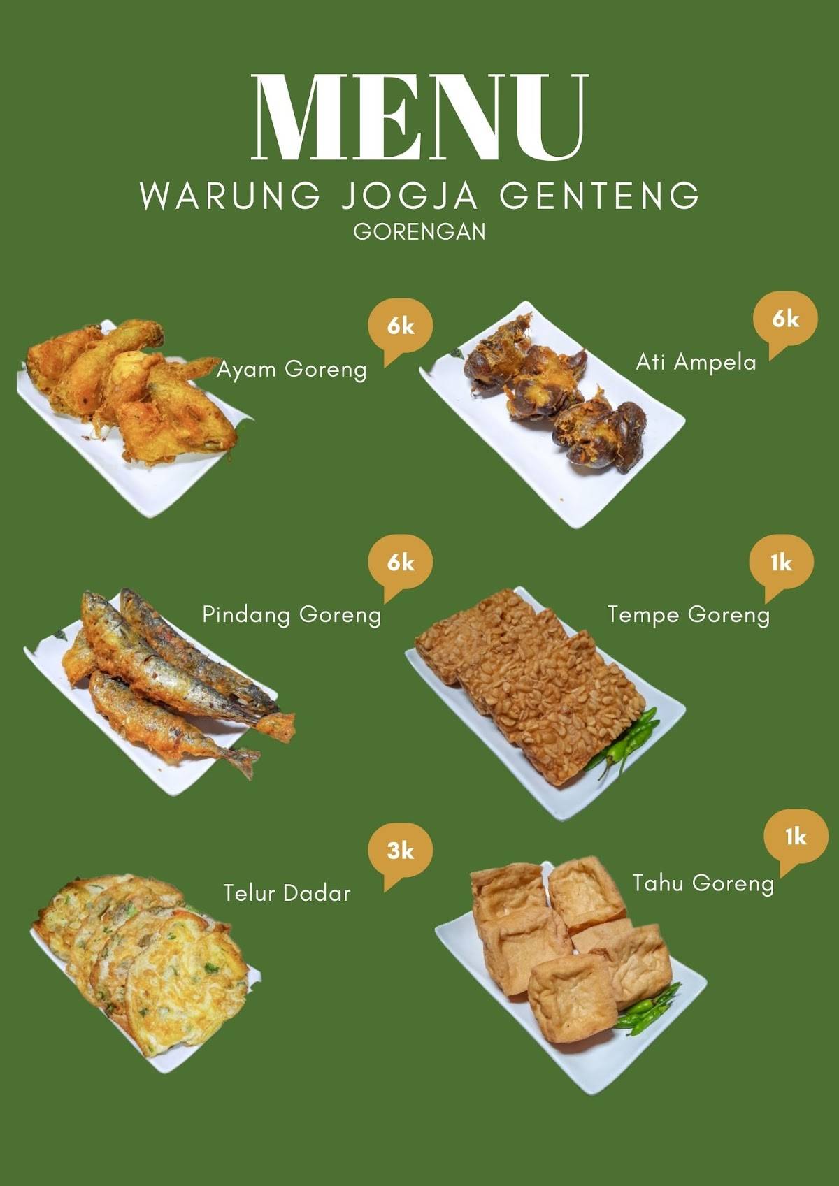 Menu at WARUNG JOGJA PRASMANAN restaurant, Genteng Wetan