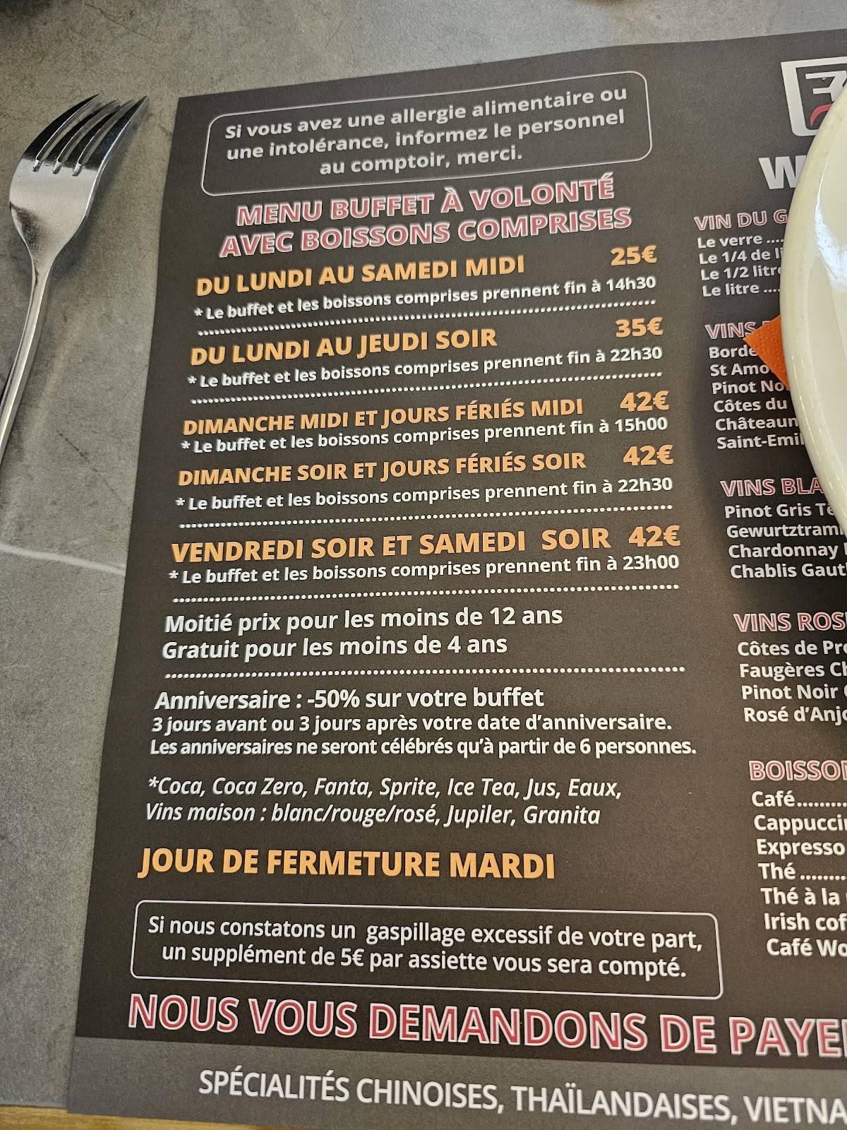 Menu au WOK IN, Mons