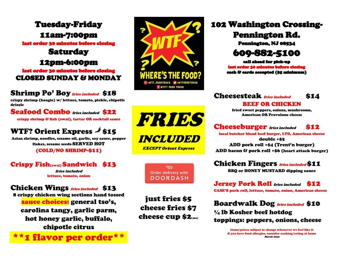 Menu at WTF? Food Truck Ewing NJ restaurant, Hopewell Township