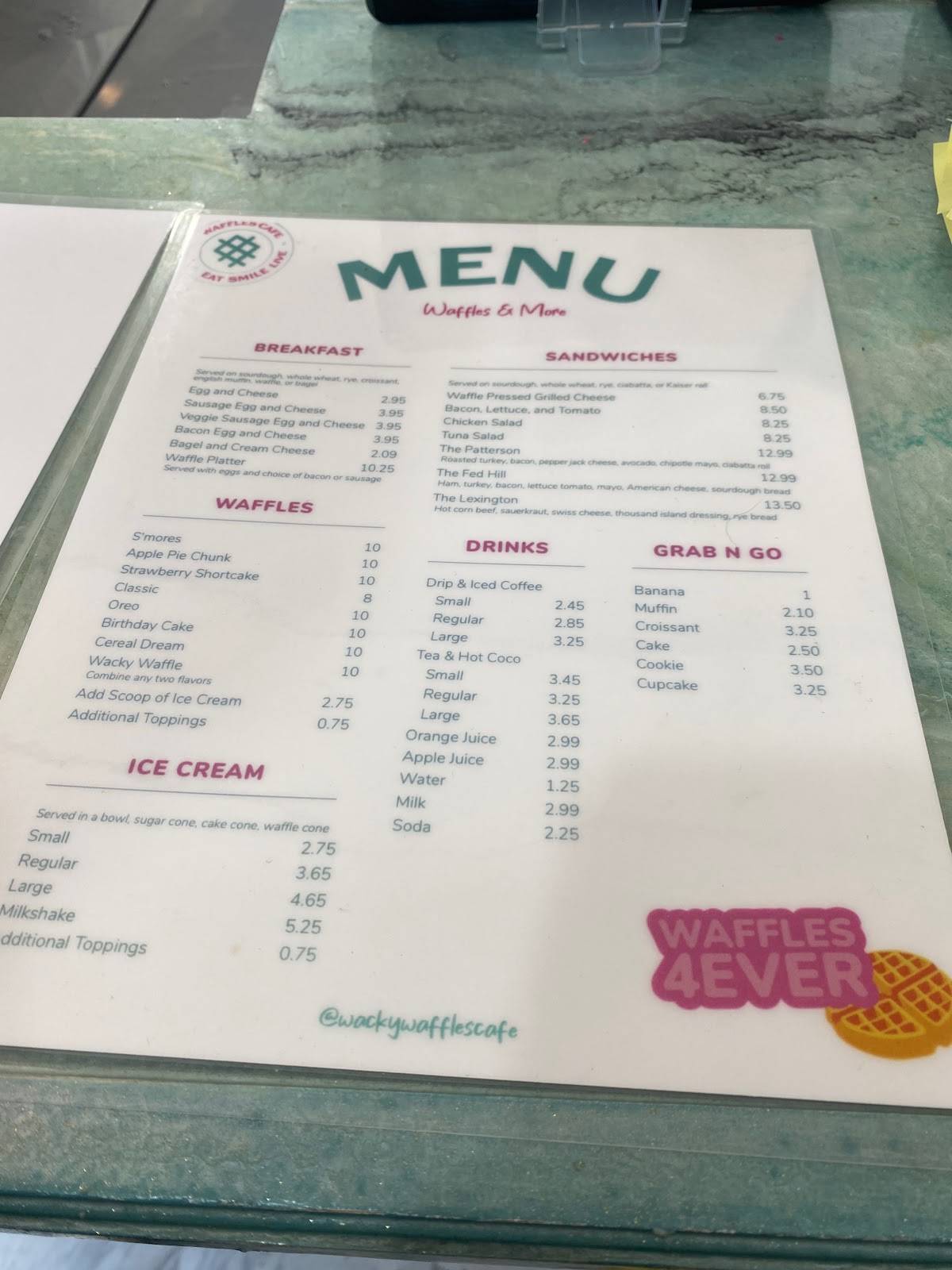 Menu at Wacky Waffles ToGo restaurant, Baltimore
