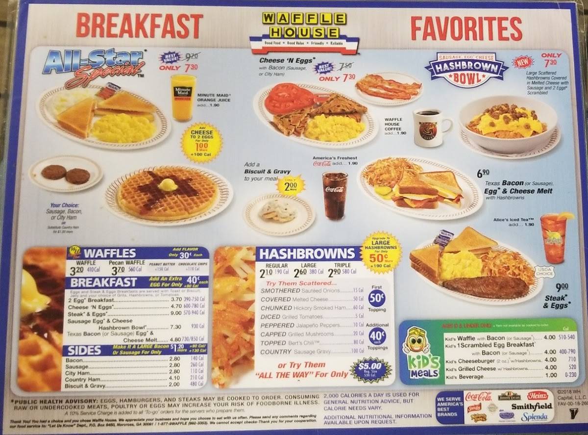 Menu at Waffle House restaurant, Acworth, Cobb Pkwy NW