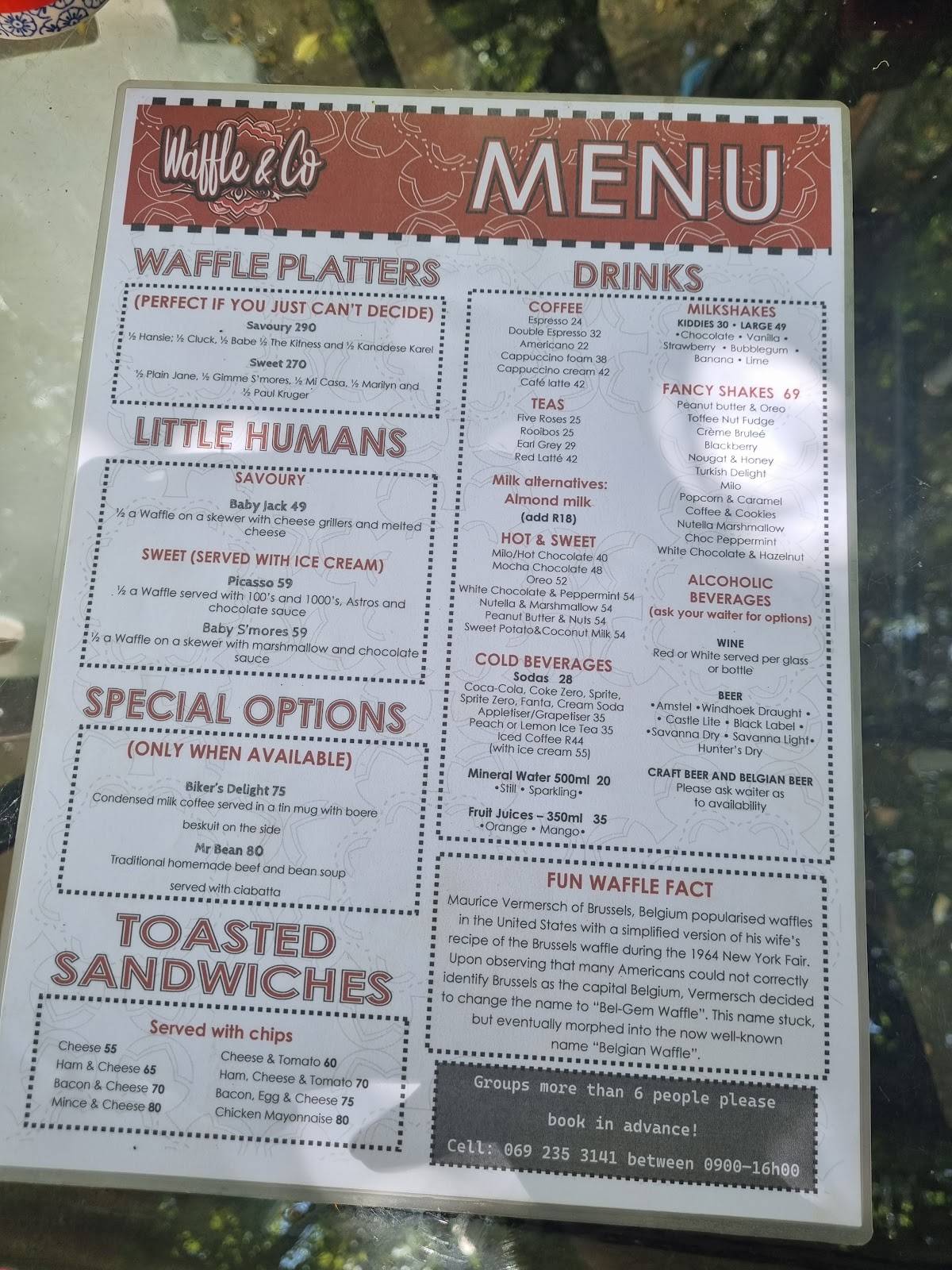 Menu at Waffle & Co restaurant, Dullstroom, Shop 2