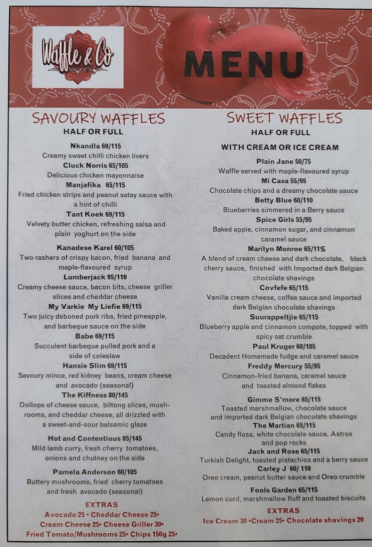 Menu at Waffle & Co restaurant, Dullstroom, Shop 2