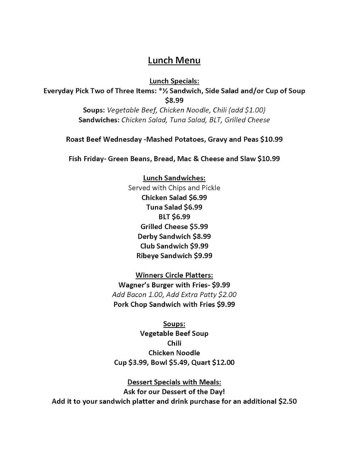 Menu at Wagner's Pharmacy restaurant, Louisville