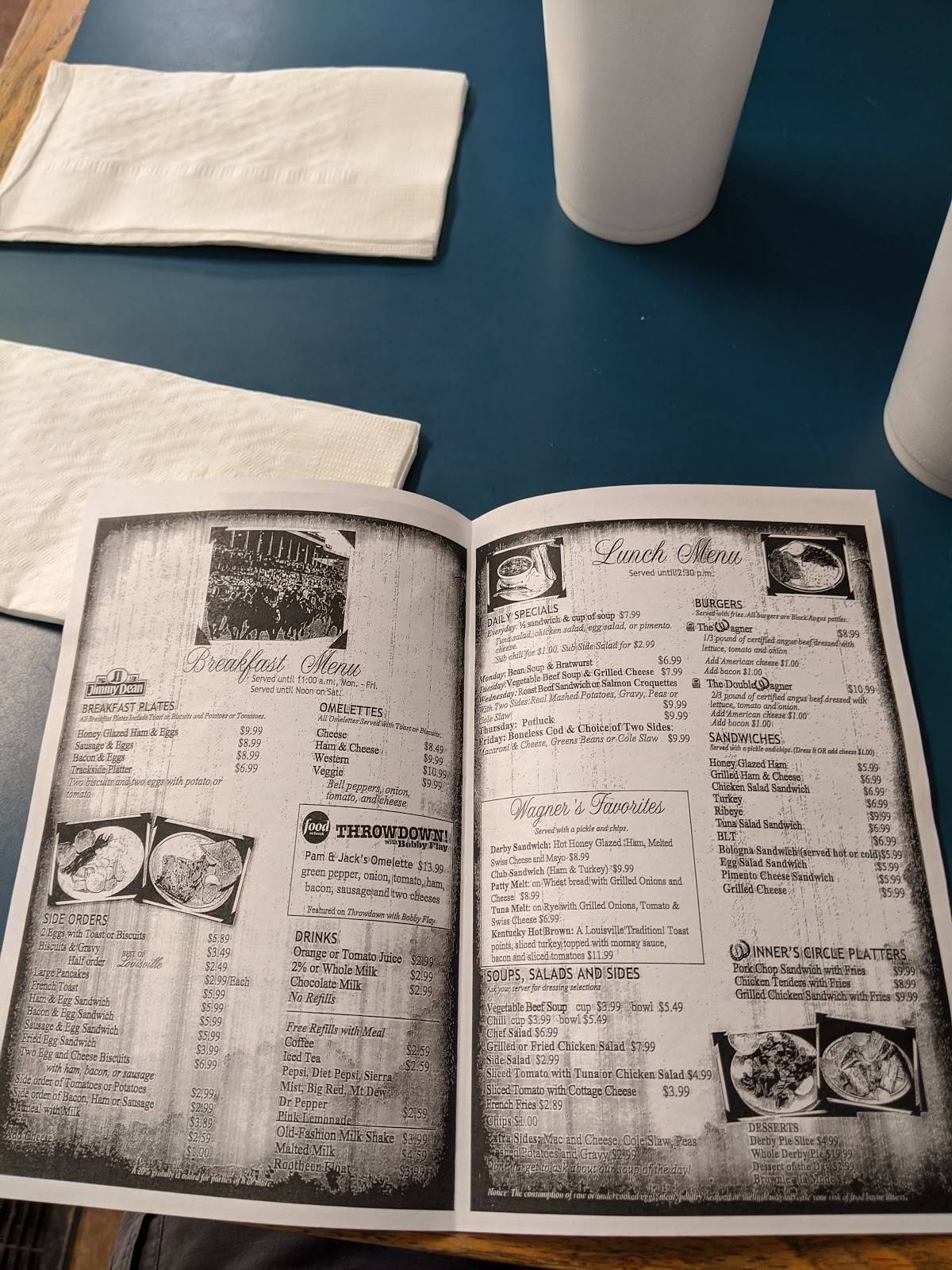 Menu at Wagner's Pharmacy restaurant, Louisville