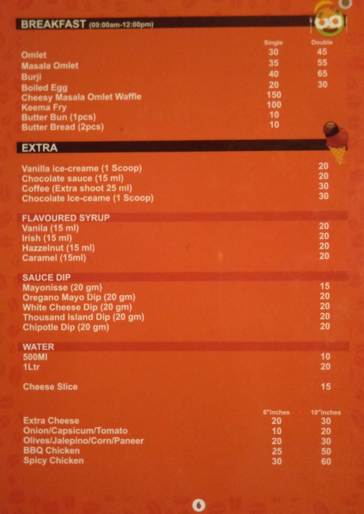 Menu at Wake Up Cafe, Badlapur