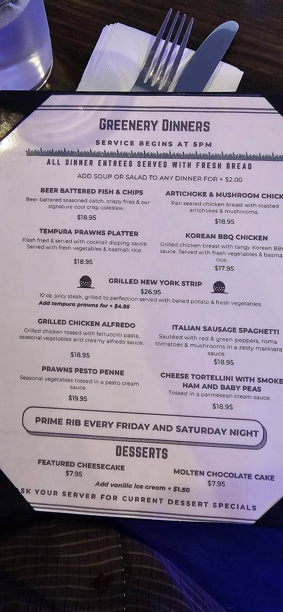 Menu at The Greenery Restaurant & Sports Bar, Walnut Creek