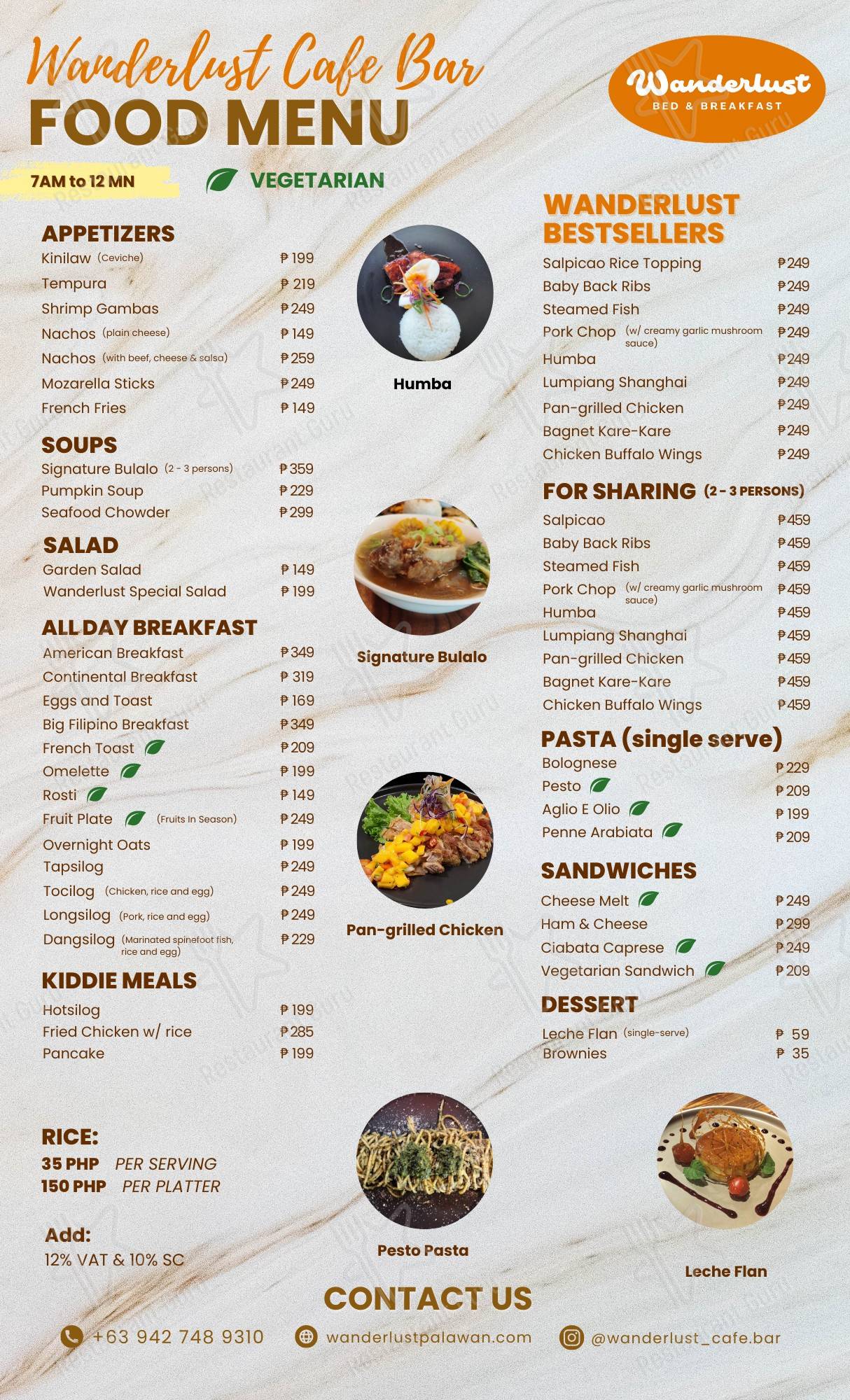 Menu at Wanderlust Cafe Bar, Puerto Princesa