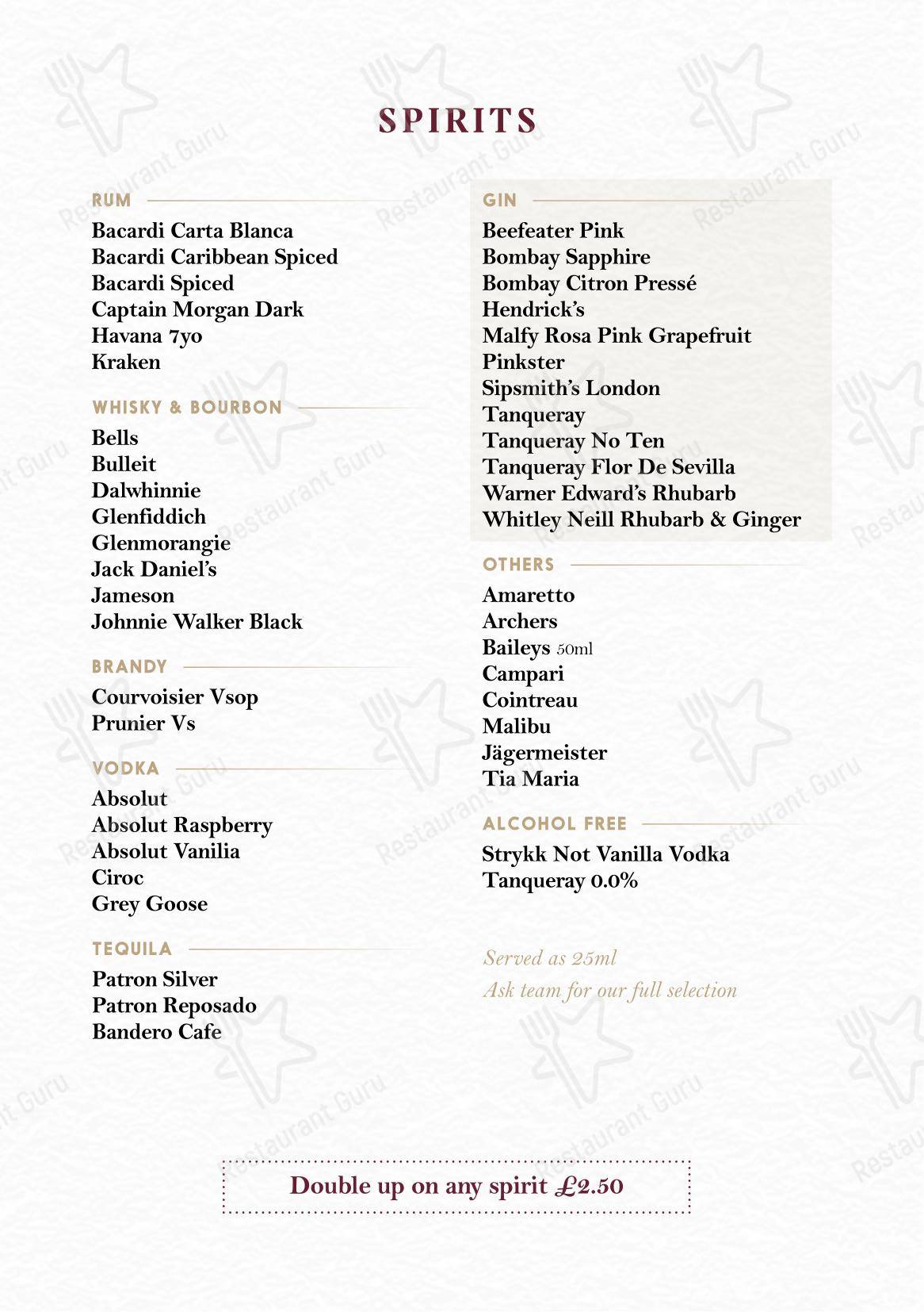 Menu at Warbler on the Wharf pub & bar, Milton Keynes