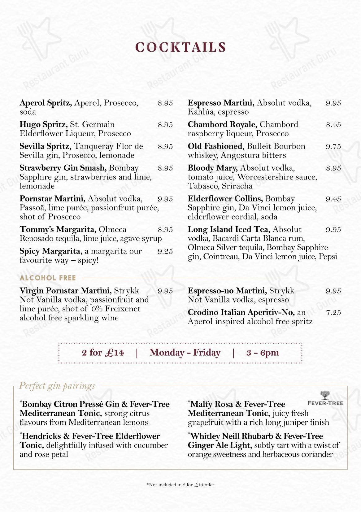 Menu at Warbler on the Wharf pub & bar, Milton Keynes