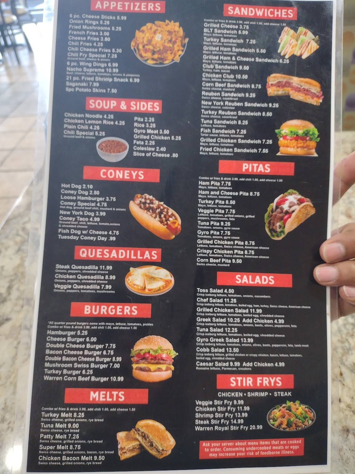 Menu at Warren Family Coney Island restaurant, Warren