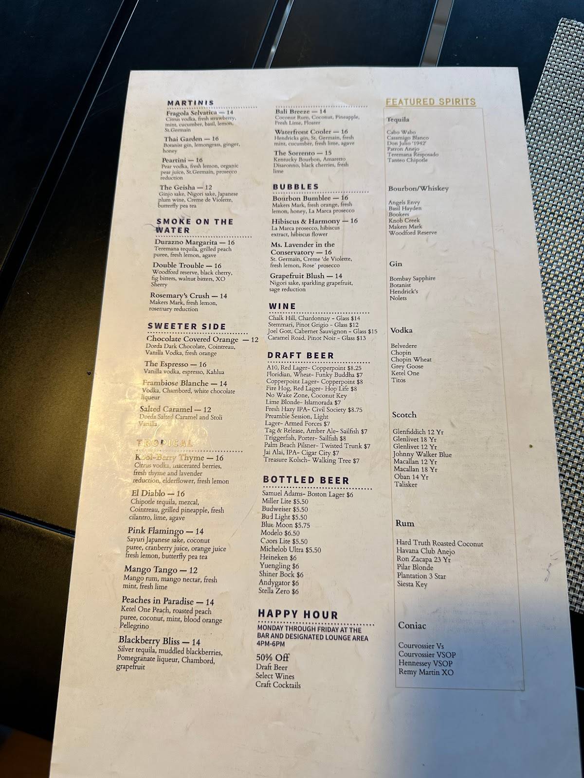 Menu at Waterfront restaurant, Stuart