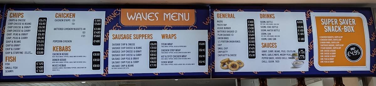Menu at Waves fast food, Randalstown