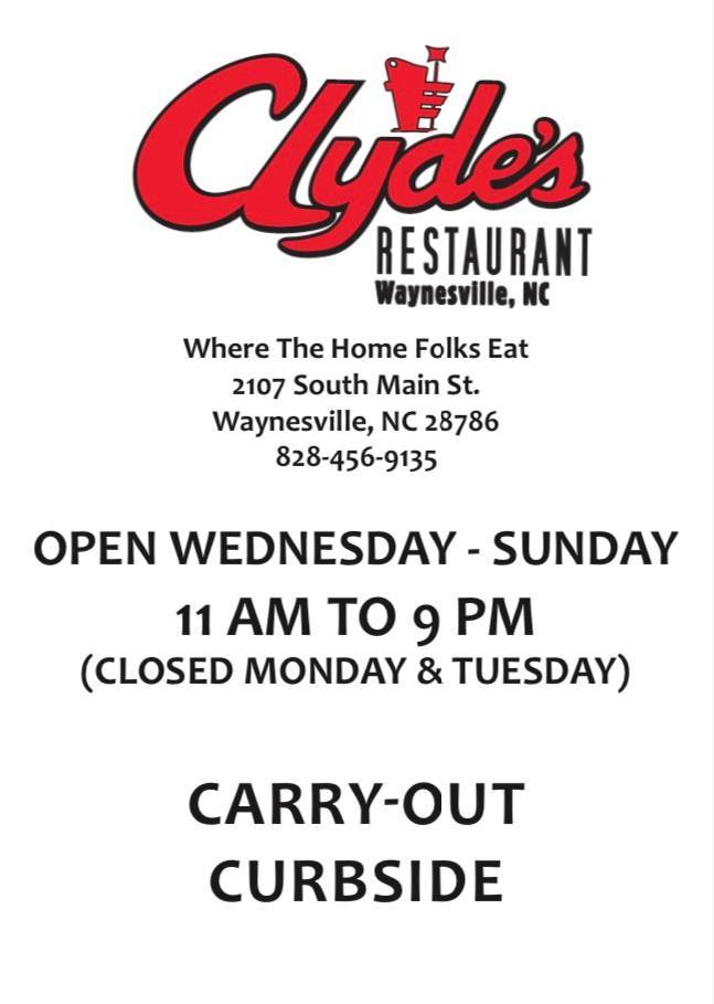 Menu at Clyde's Restaurant, Waynesville