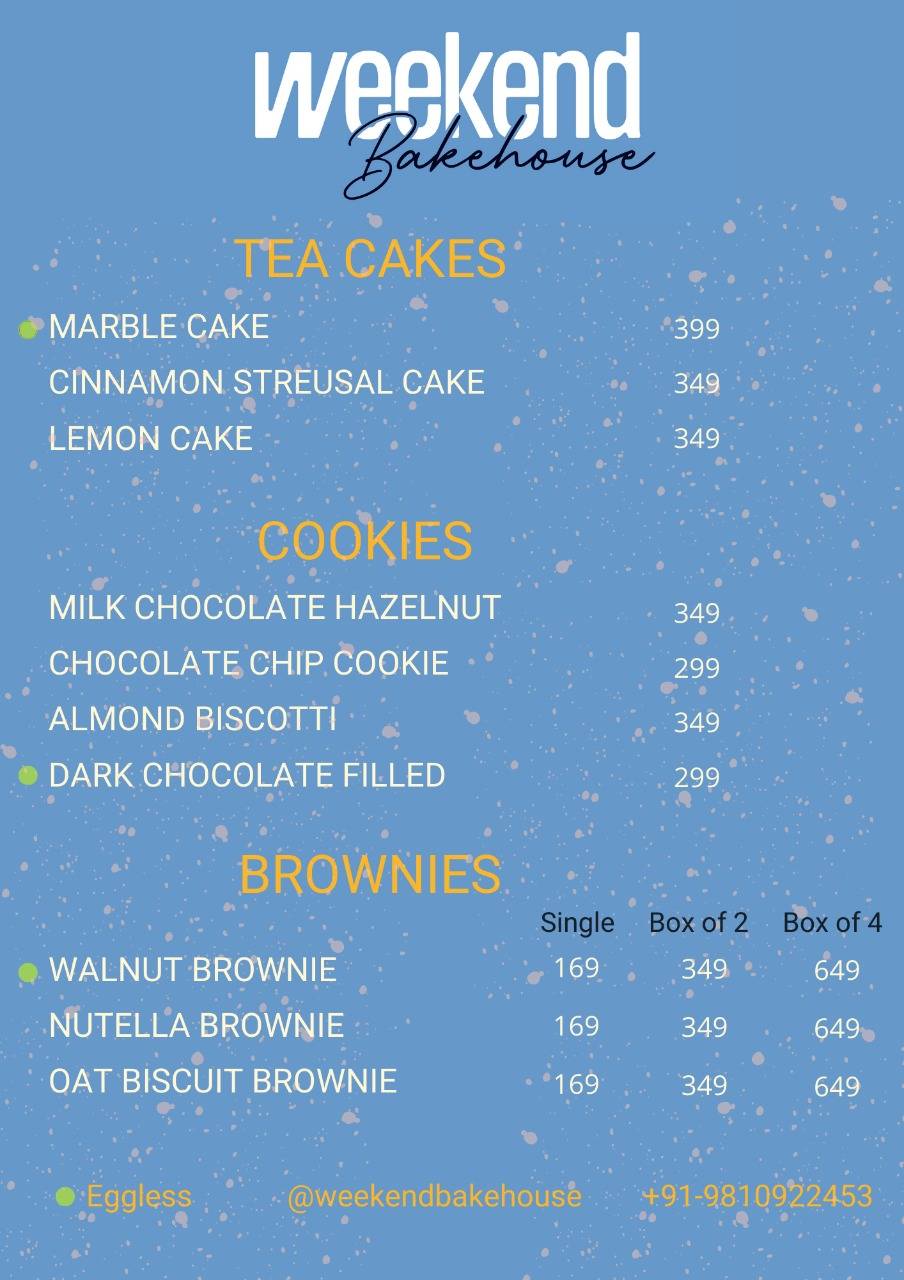 Menu at Weekend Bakehouse, New Delhi