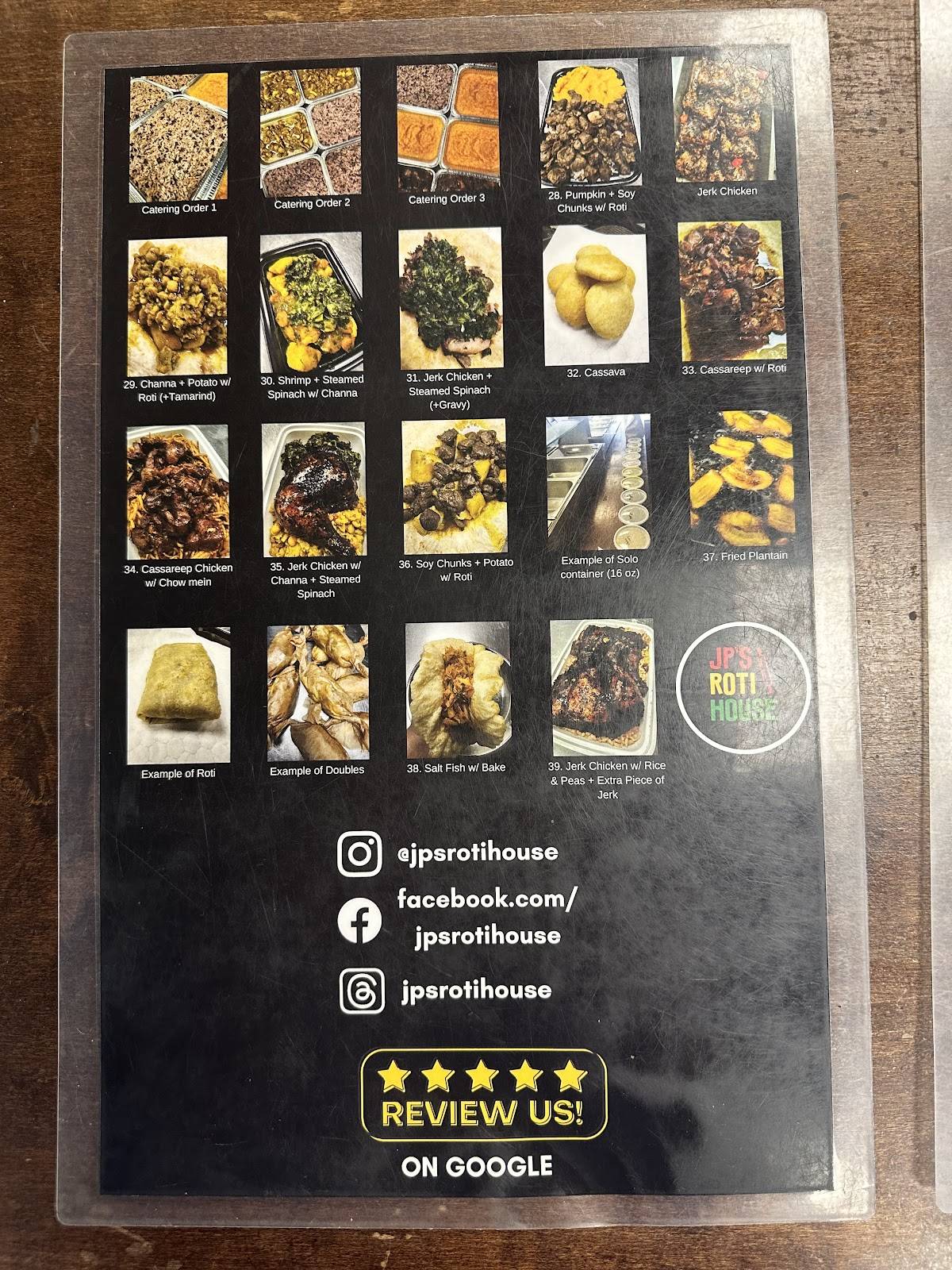 Menu at JP's Roti House restaurant, Welland