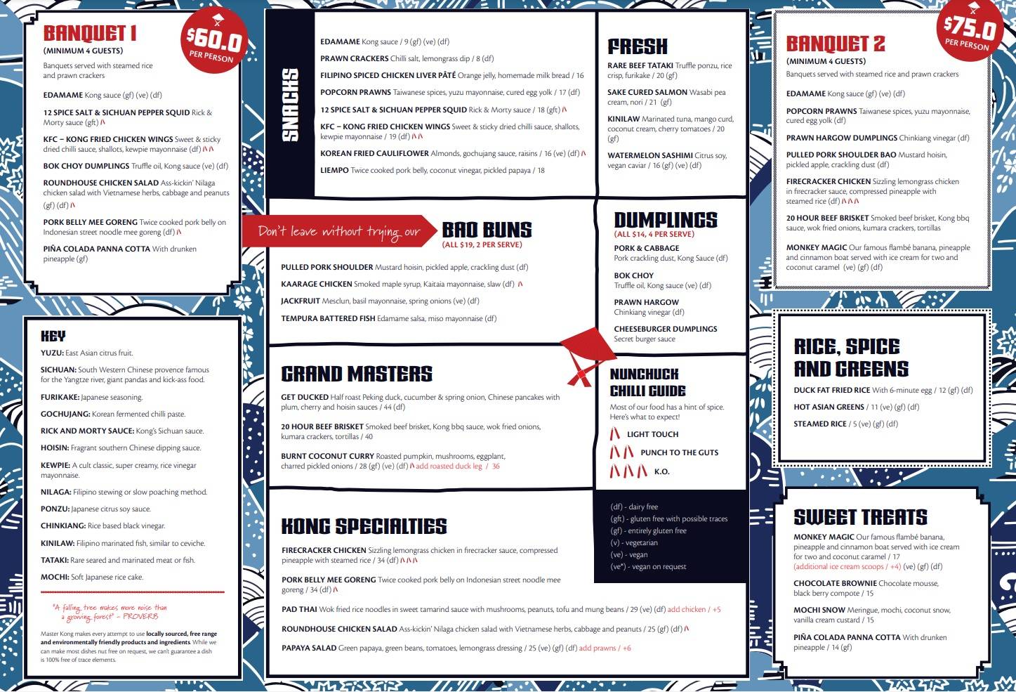 Menu at Master Kong restaurant, Wellington