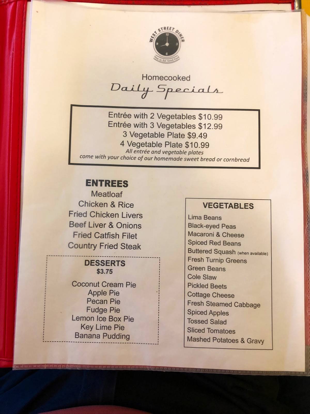 Menu at West Street Diner restaurant, Germantown