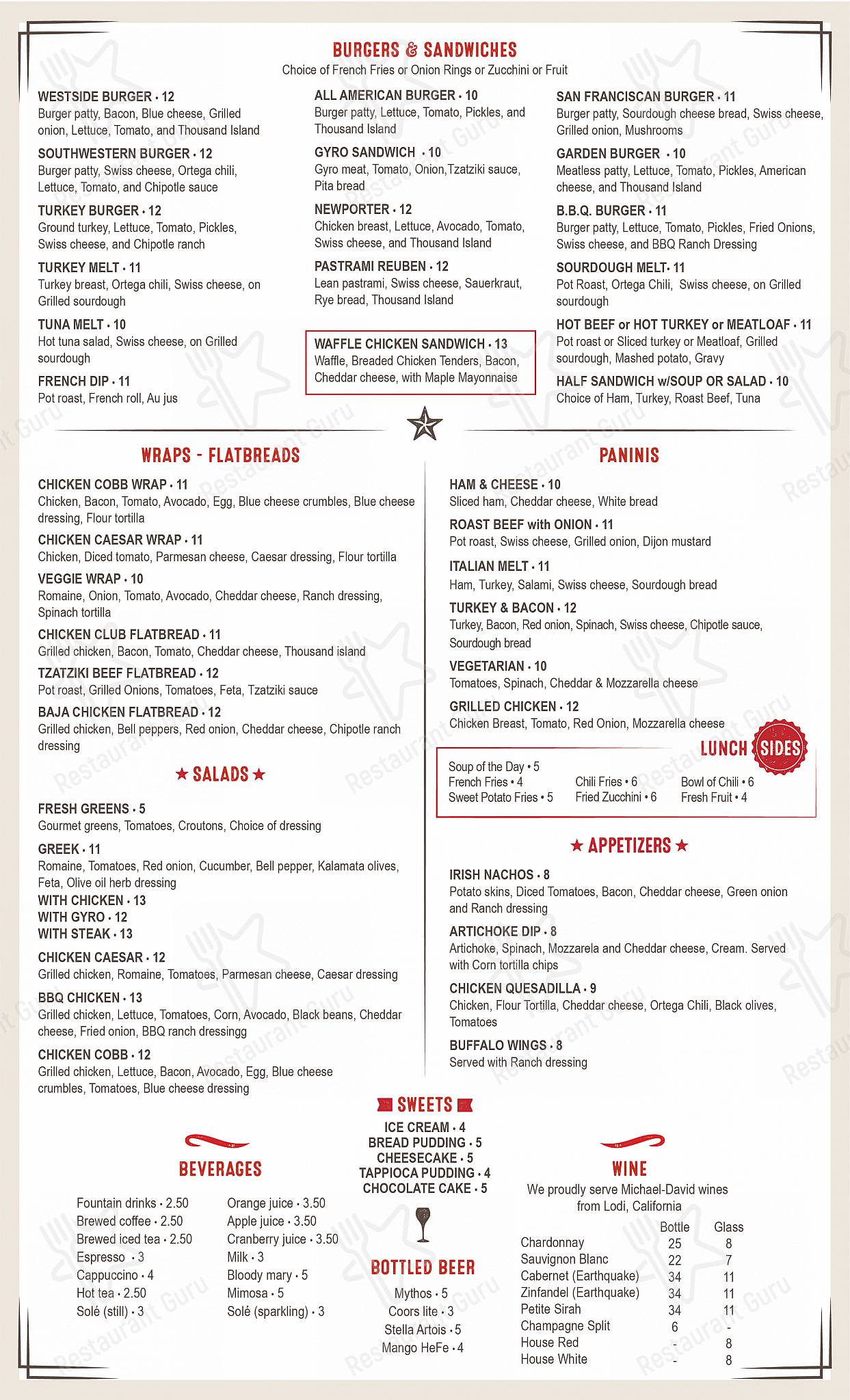 Carta de Westside Cafe-Grill, Murrieta