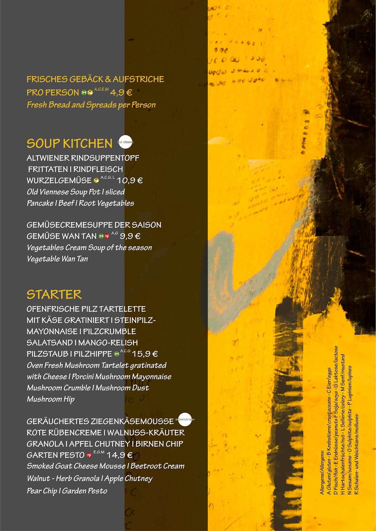 Menu at Westside restaurant, Vienna