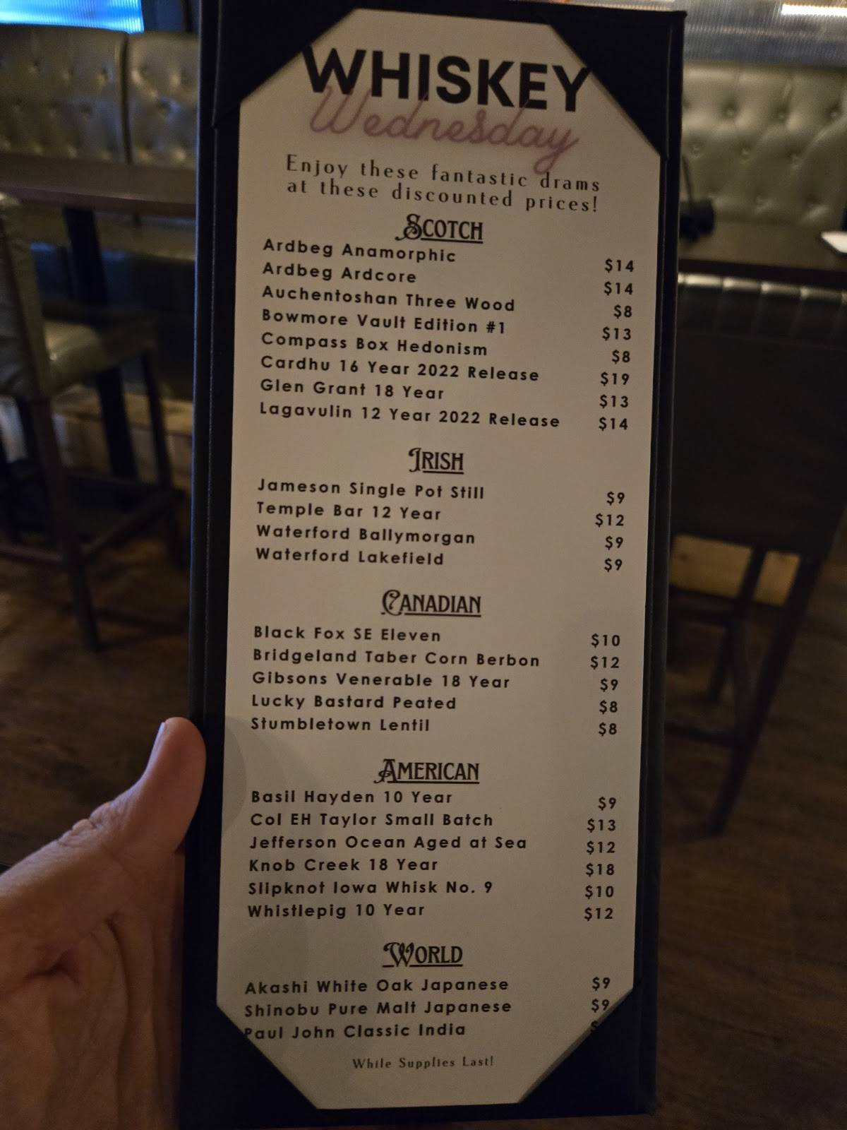Menu at Whiskey Barrel Pub & Eatery, Saskatoon