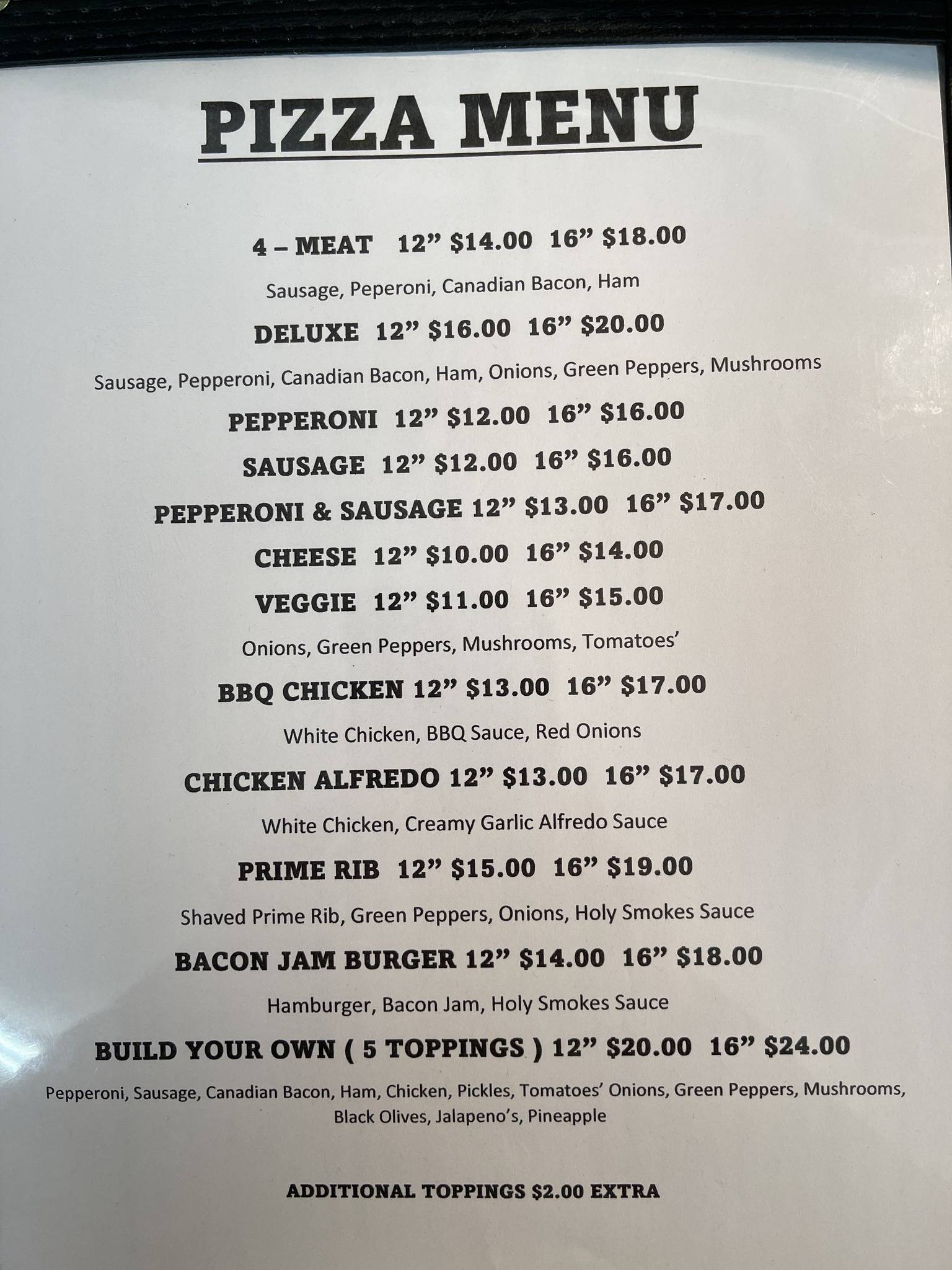 Menu at Whiskey Hill Grill restaurant, Elba