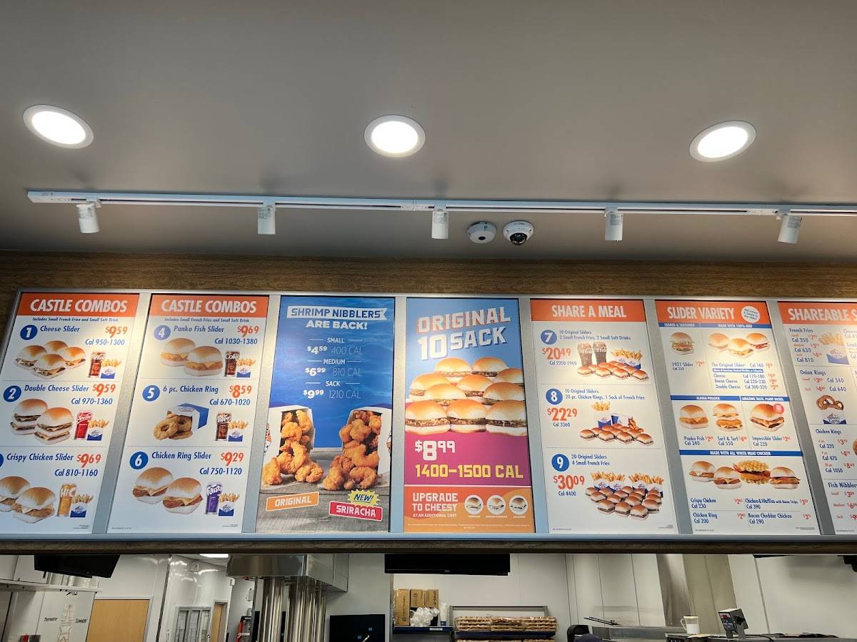 Menu at White Castle fast food, New York City, Stillwell Ave