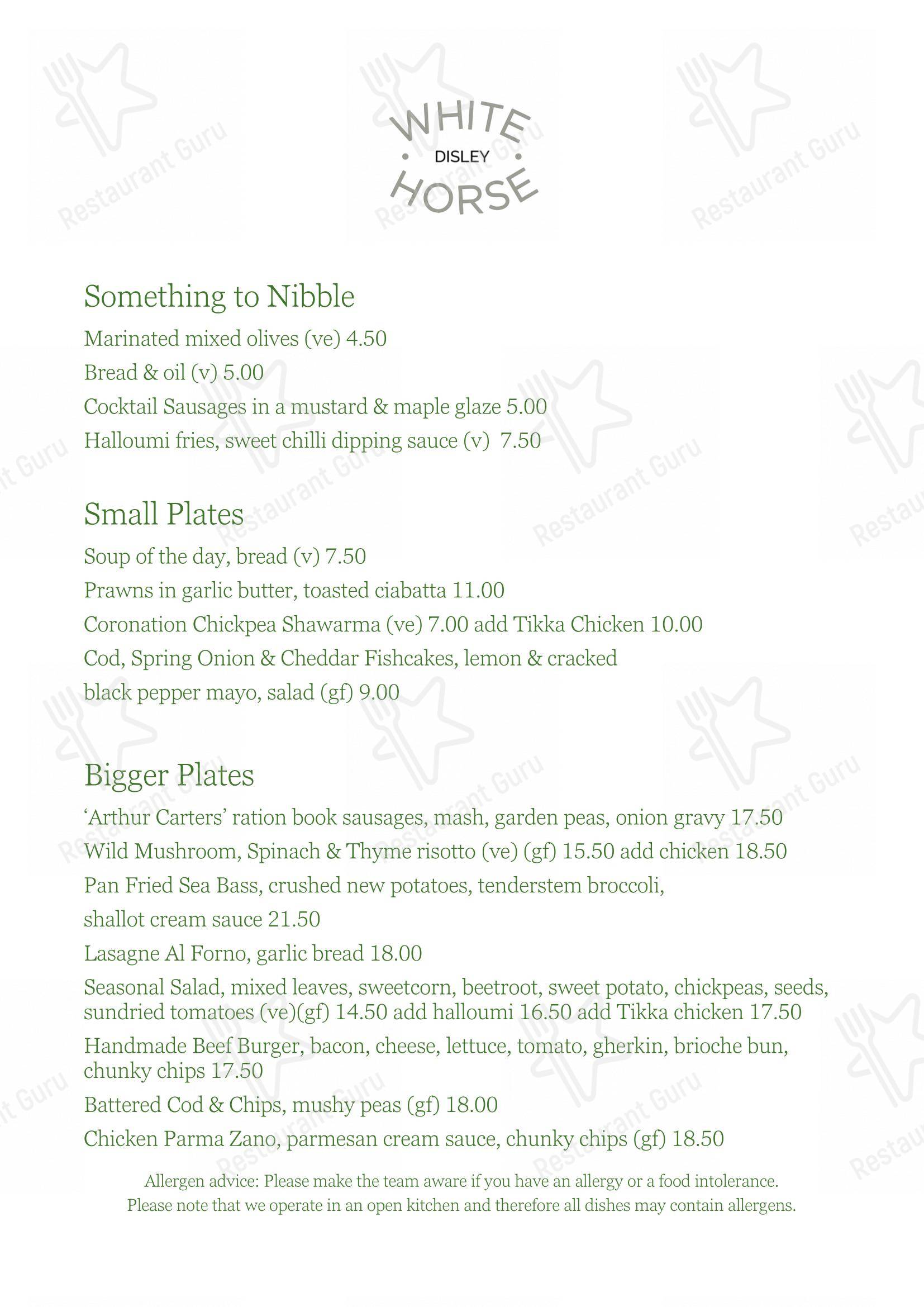 Menu at White Horse, Disley pub & bar, Stockport