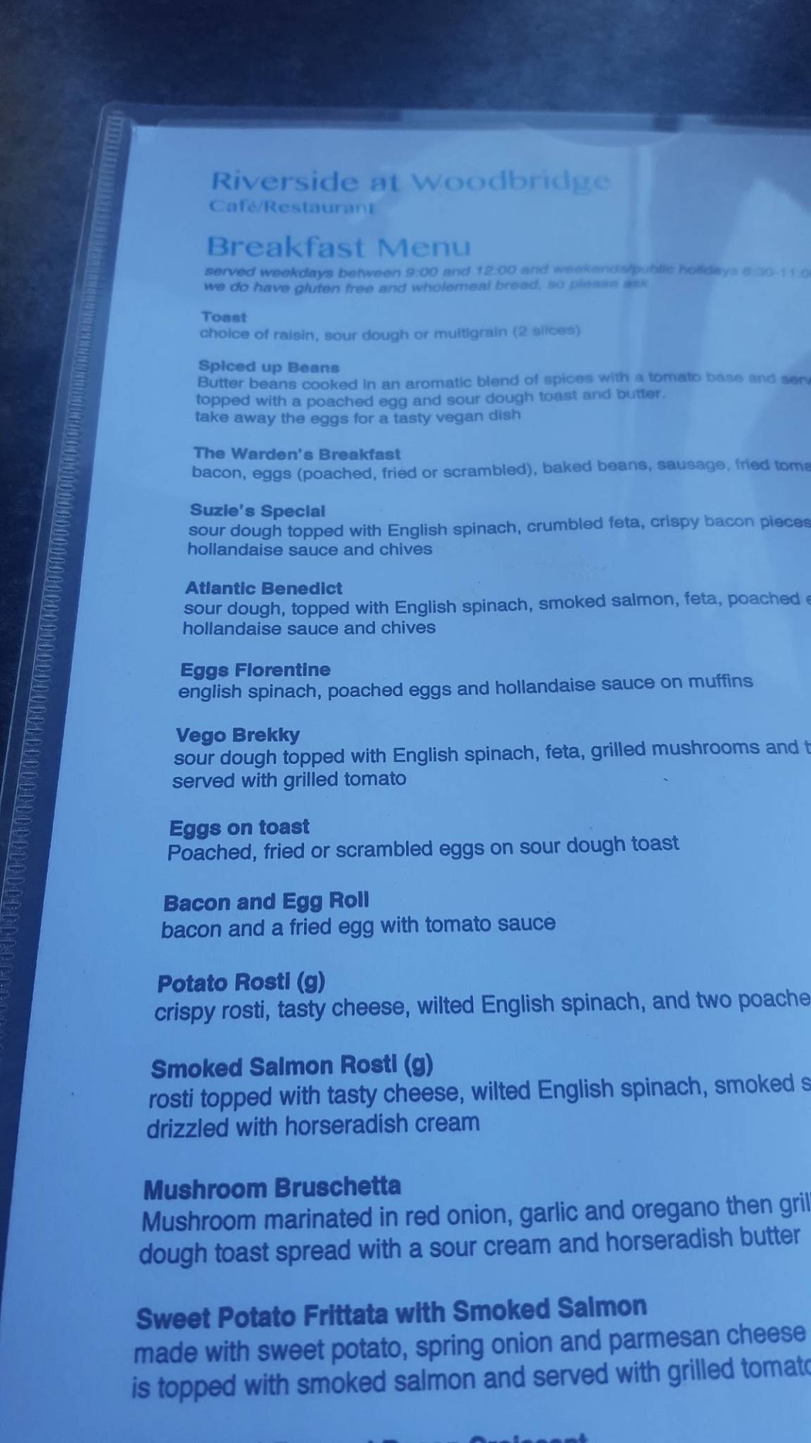 Menu at Riverside at Woodbridge cafe, Woodbridge