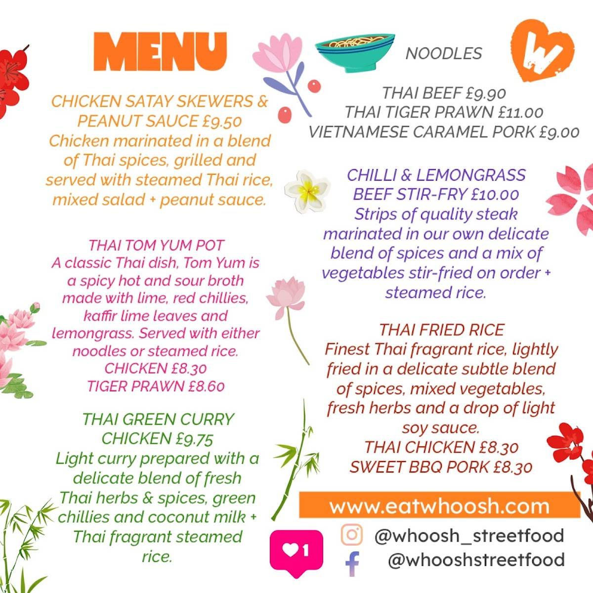 Menu at Whoosh restaurant, Coleraine