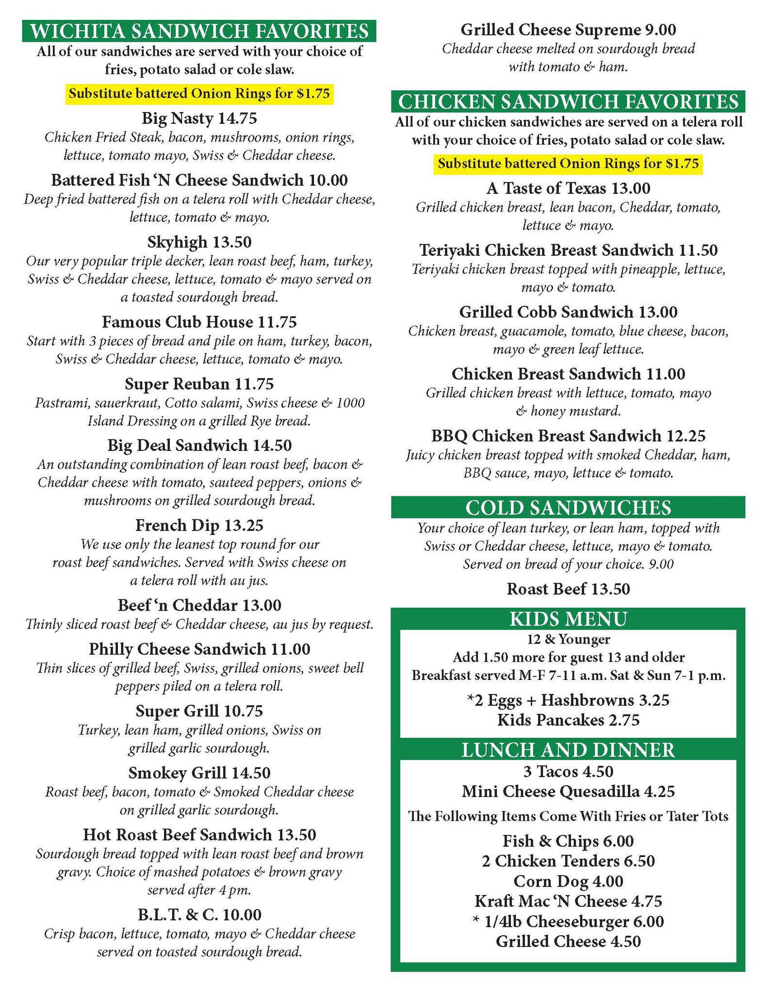 Menu at Wichita Pub, Clackamas