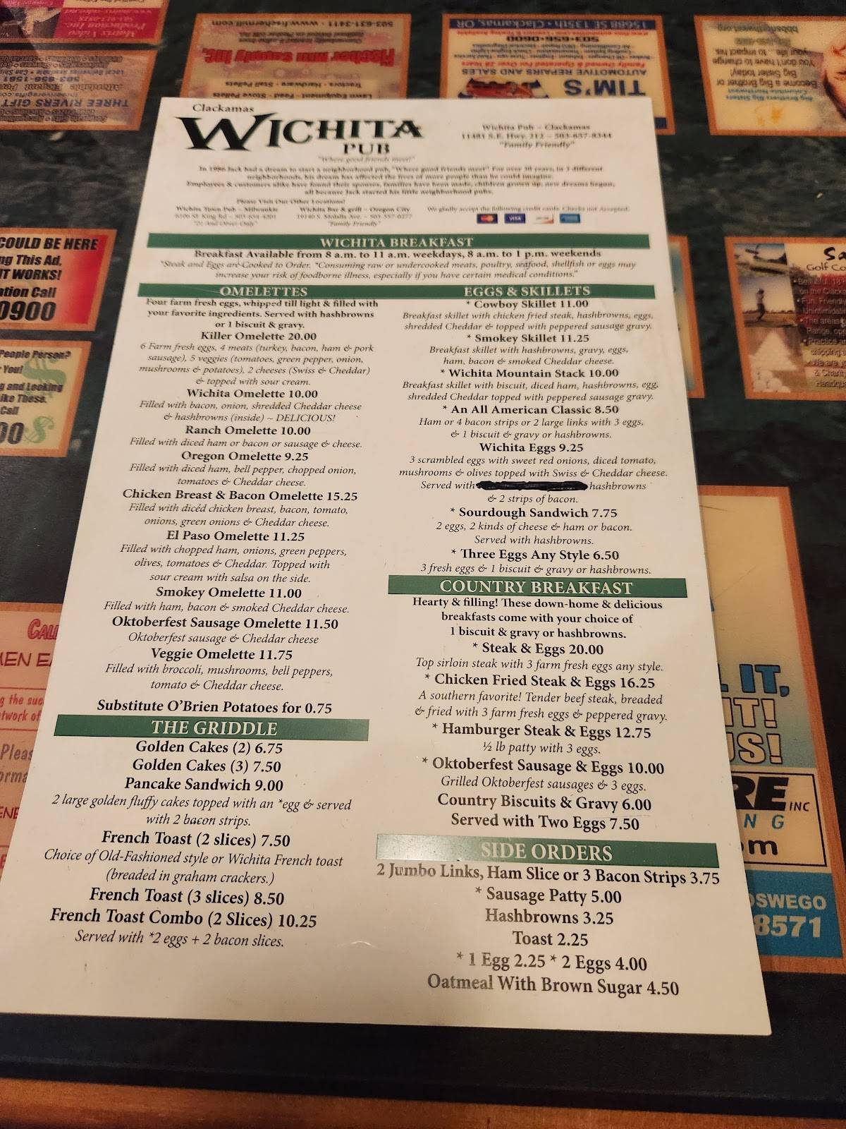 Menu at Wichita Pub, Clackamas
