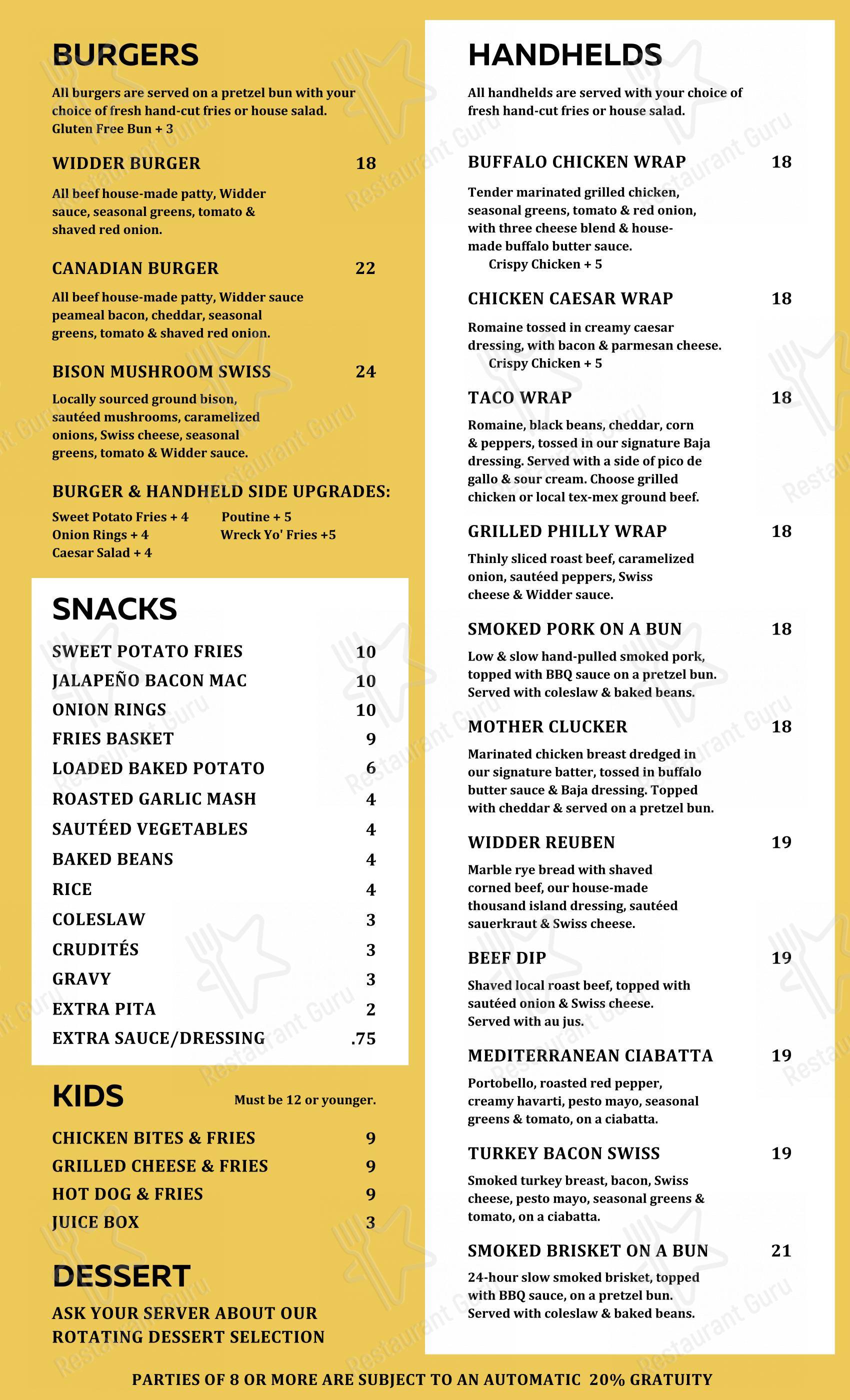 Menu at Widder Station Golf, Grill & Tap House restaurant, Lambton Shores