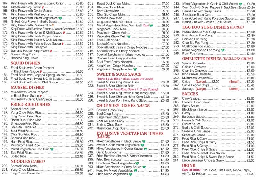 Menu at The Golden Dragon fast food, Wigan, 116-118 Preston Rd