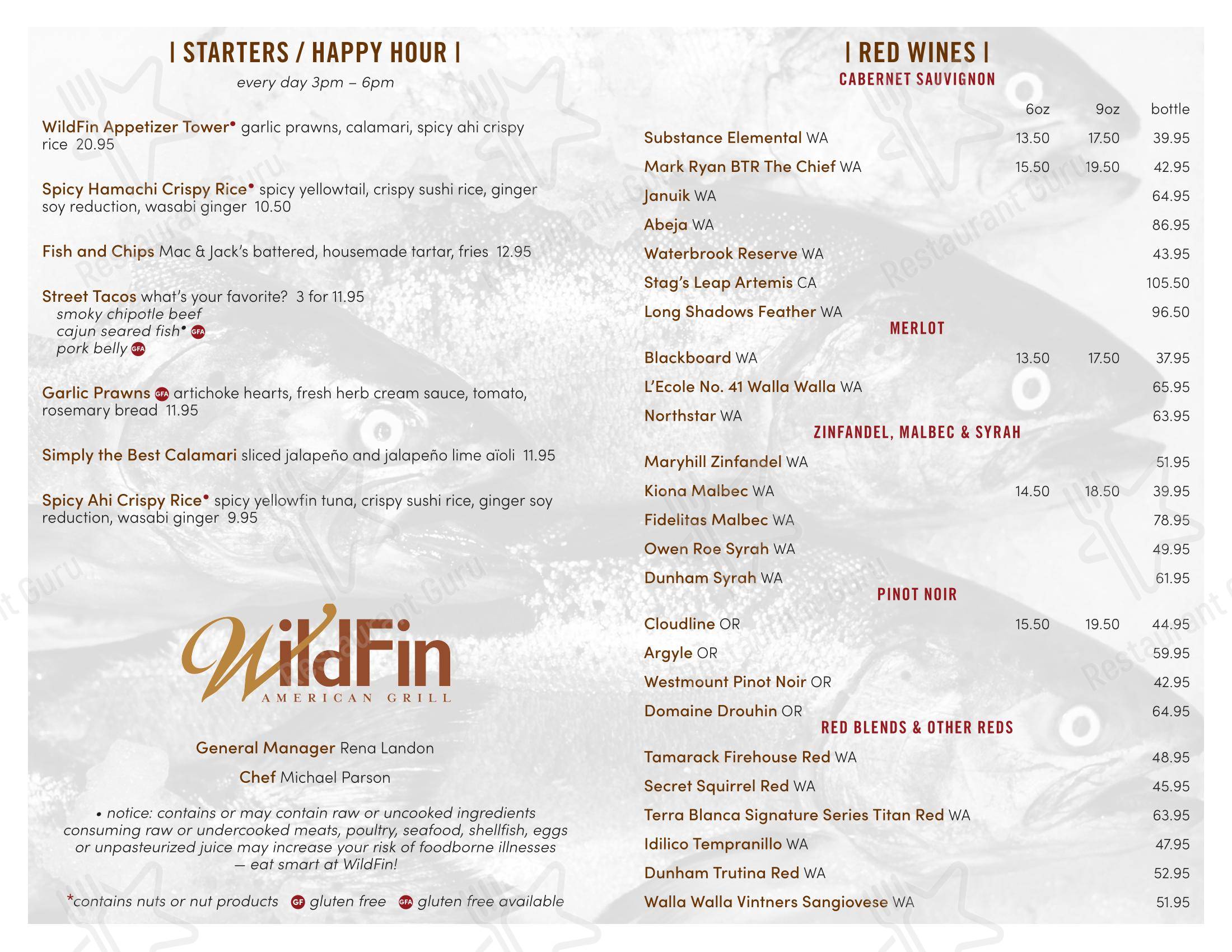 Menu at WildFin American Grill - Beaverton pub & bar, Beaverton