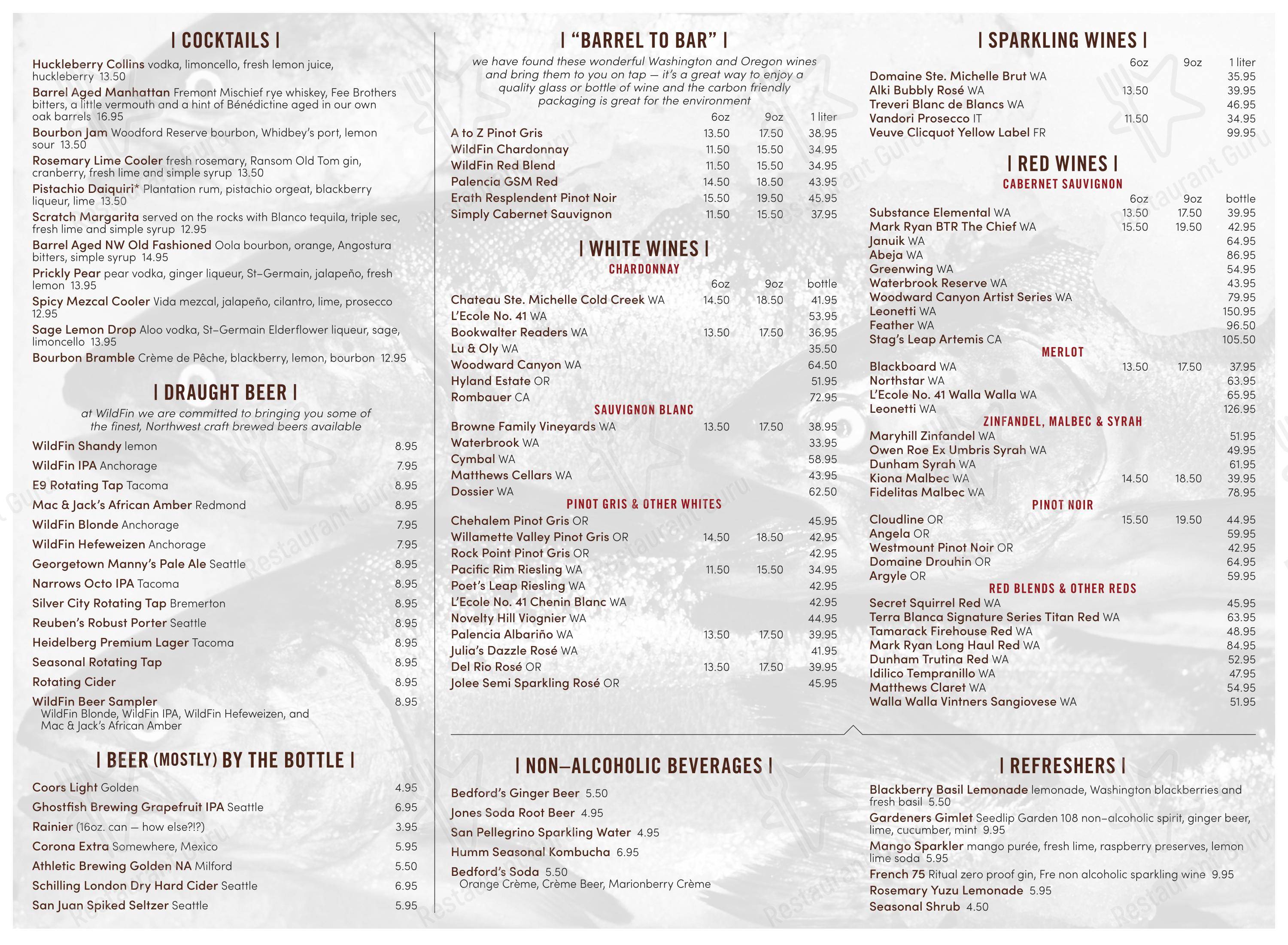 Menu at WildFin American Grill - Beaverton pub & bar, Beaverton