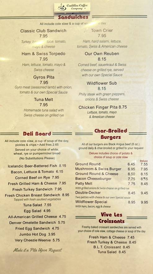 Menu at Wildflower Cafe, Charter Township of Clinton