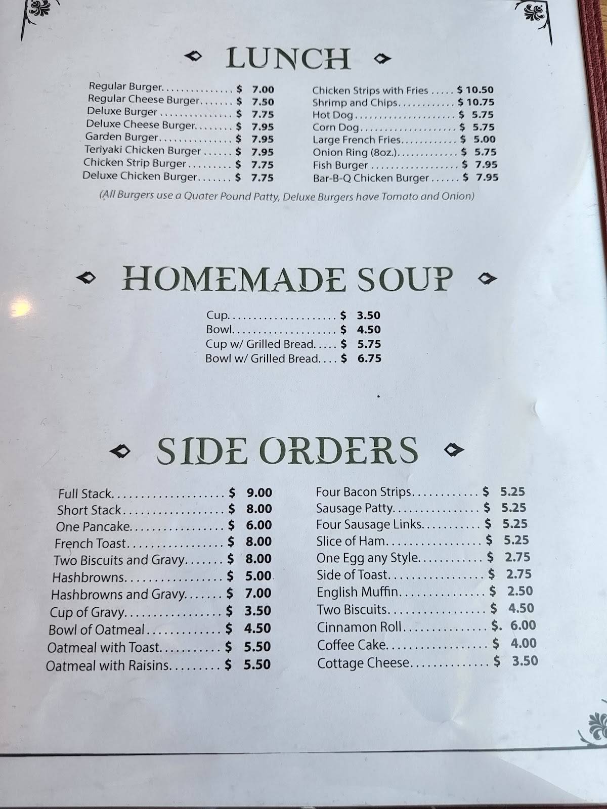 Menu at Willow & Jim's Country Cafe, Silvana