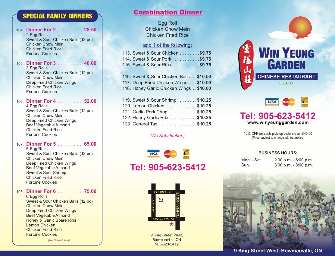 Menu at Win Yeung Garden Chinese Restaurant, Bowmanville