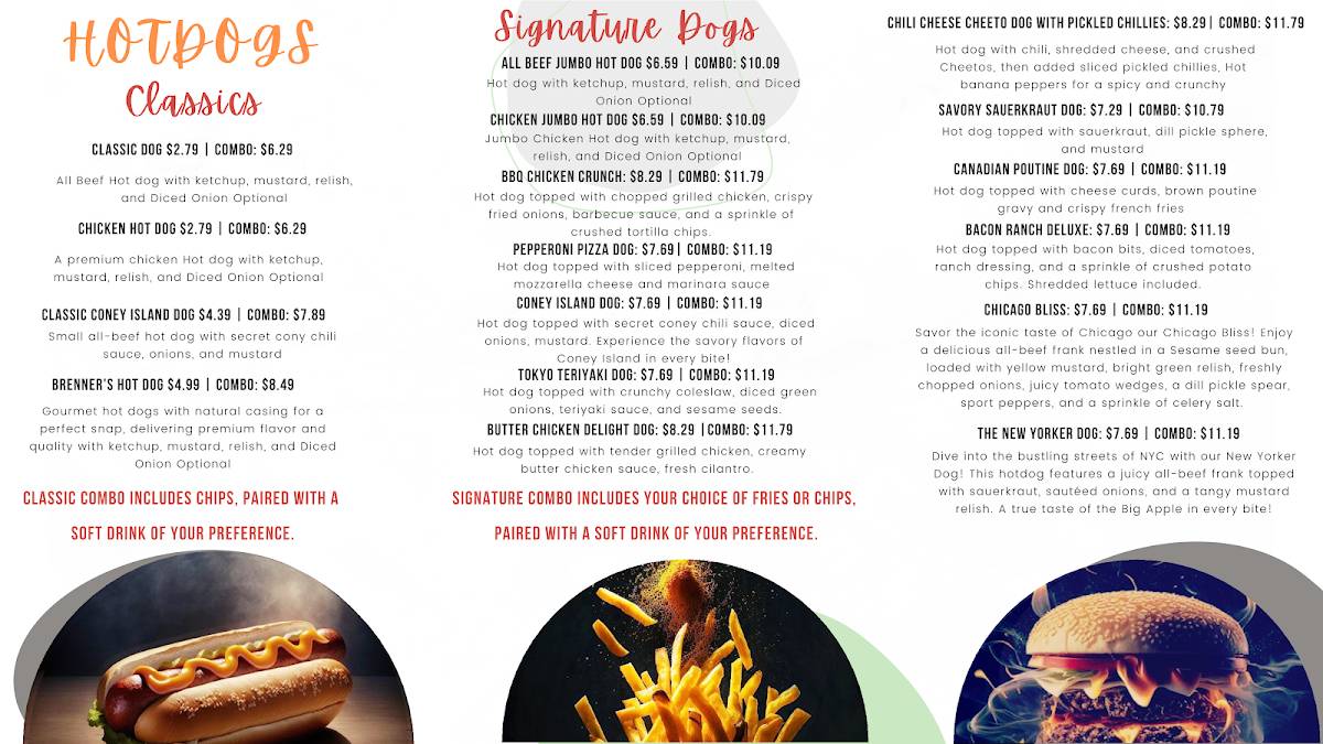 Menu at Hot Dog Shack restaurant, Windsor