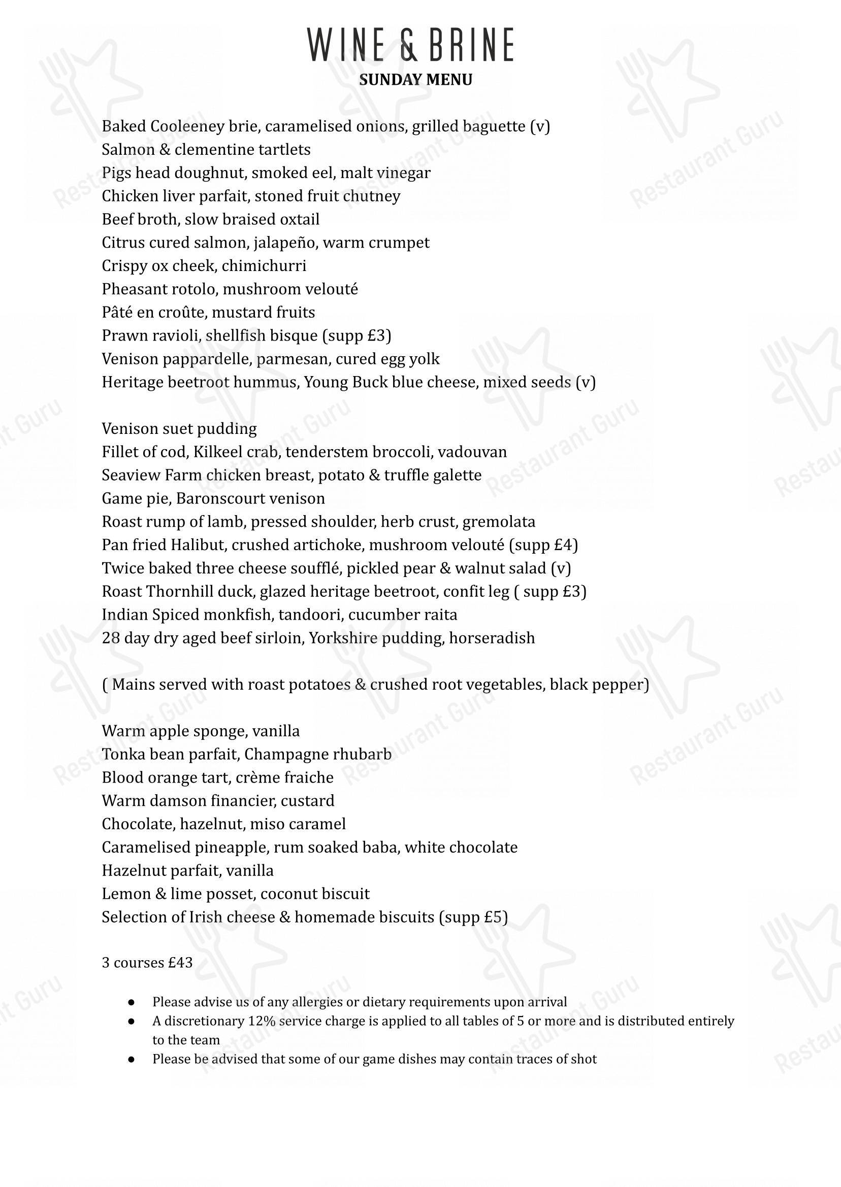 Menu at Wine and Brine restaurant, Moira