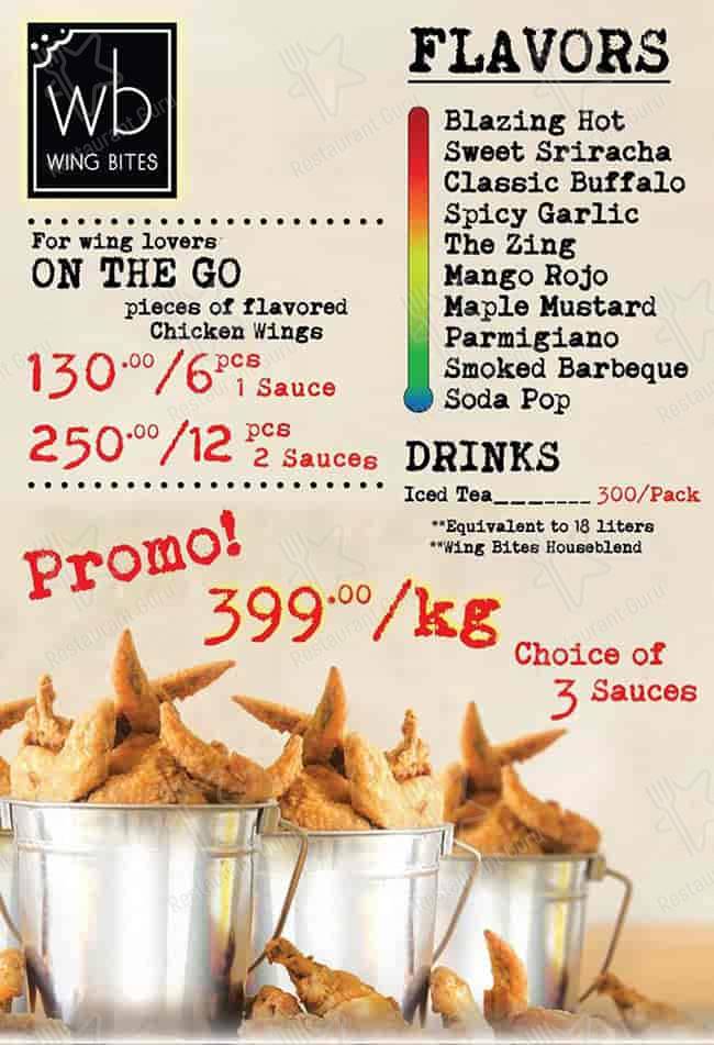 Menu at Wing Bites restaurant, Manila, 840 M.F. Jhocson